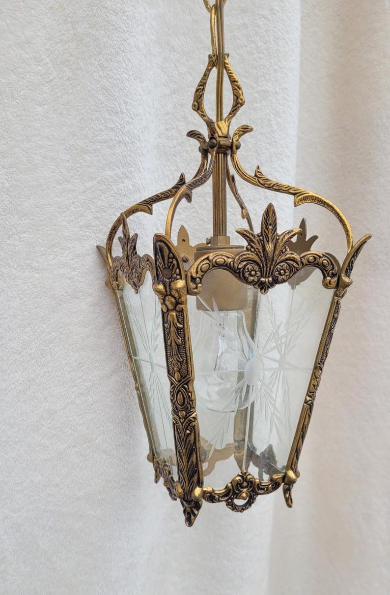 Antique Louis XVI Style Brass Hanging Lantern. Ceiling Lamp. 12 1/2 ...