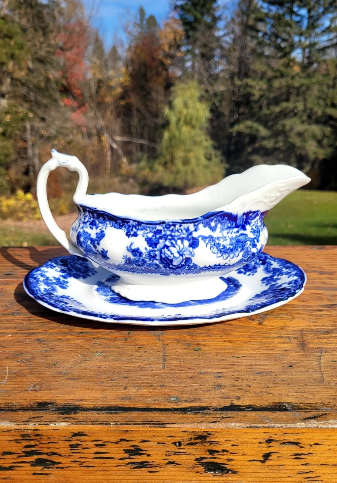 Antique F. Winkle & CO Togo Flow Blue Gravy Boat and Plate. No Chips ...