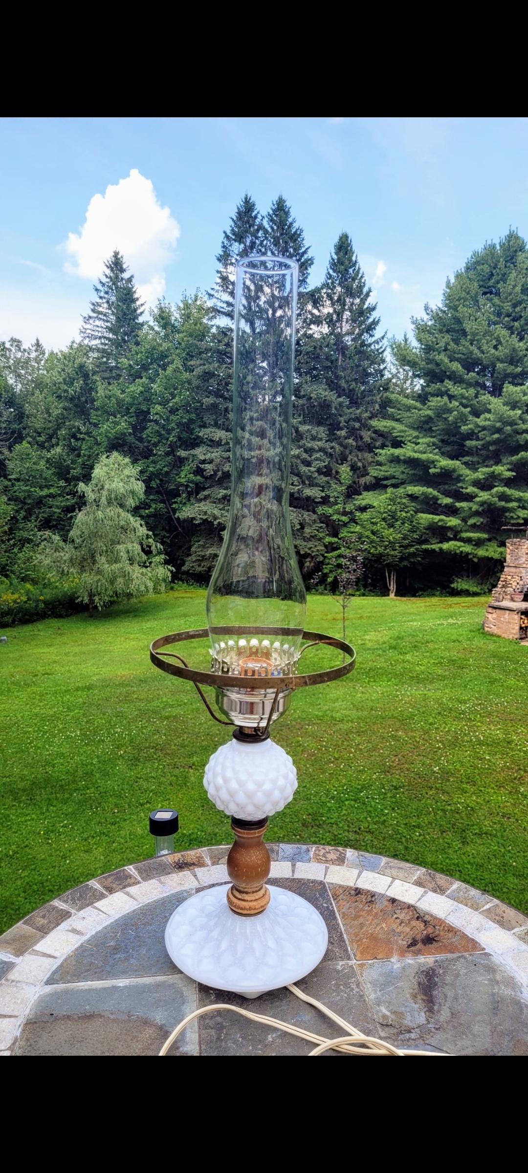 Antique Milk Glass Electric Oil Lamp. Wood Middle Part. Works - Etsy