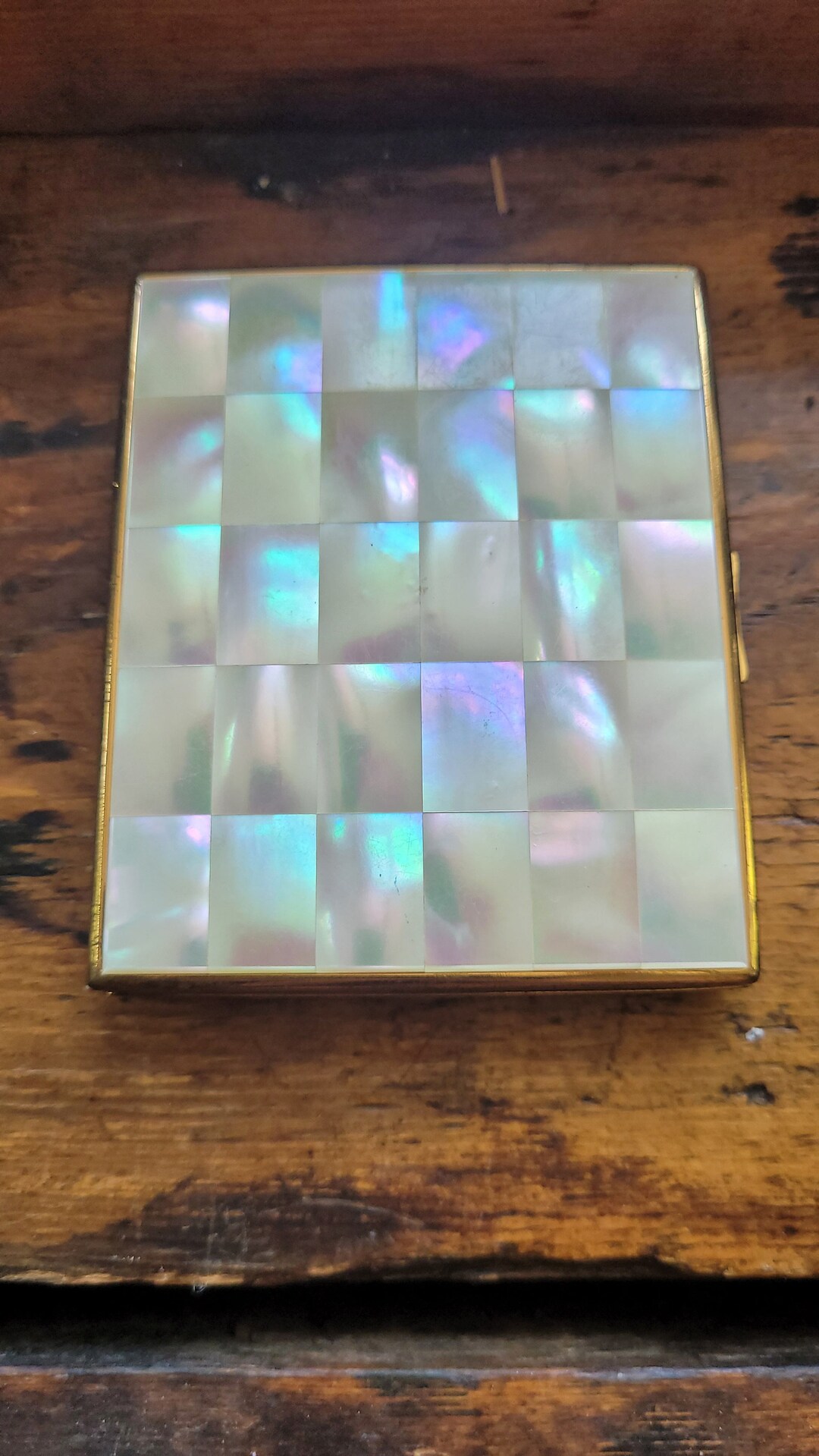 Lady Vintage Compact Mother of Pearl on 2 Sides and Brass Make up Case ...