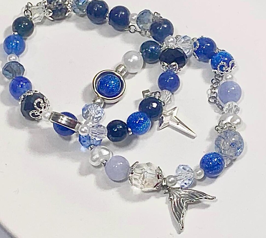 Dual Aqua Blue and Silver Bracelets With Silver Charms and Chains ...