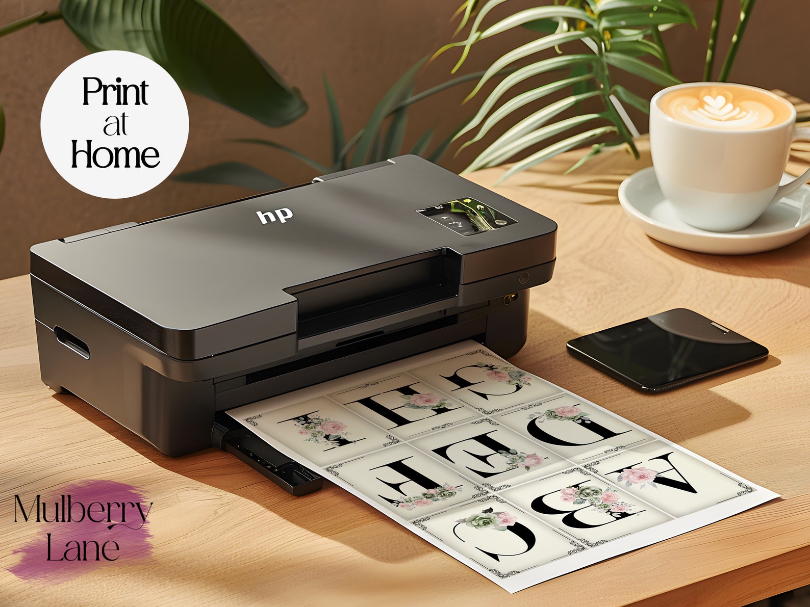 Ivory Alphabet Cards, Green & Pink Floral Letter Tags, Cream Printable ...