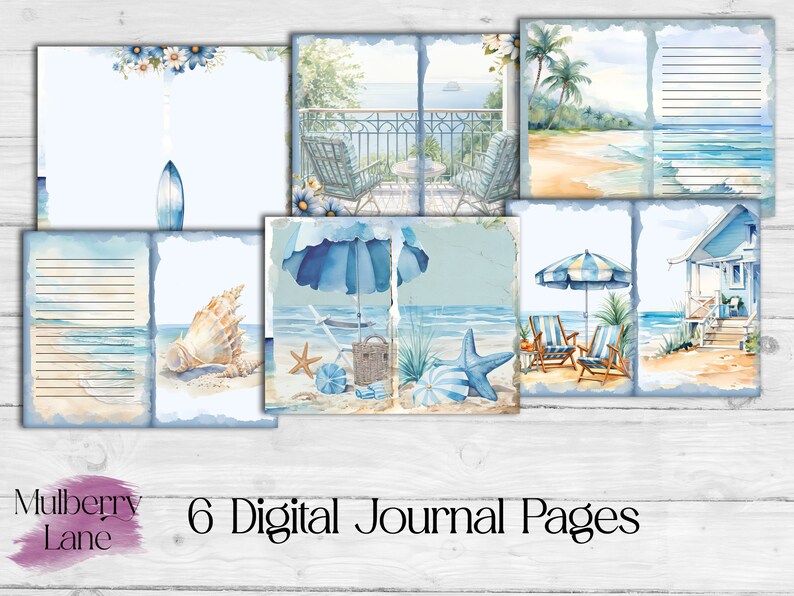 Coastal Summer Junk Journal Digital Pages, Seaside 6 Papers, Beach ...