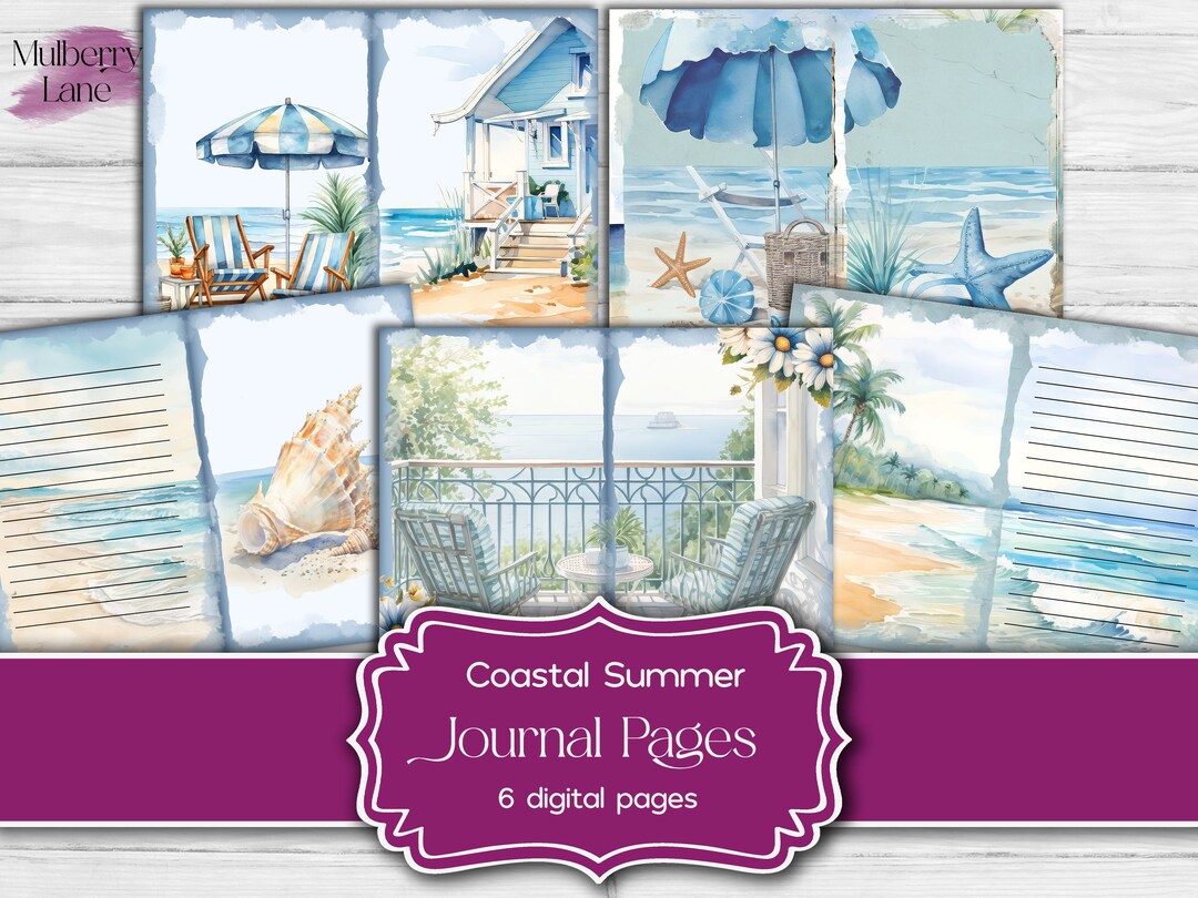 Coastal Summer Junk Journal Digital Pages, Seaside 6 Papers, Beach ...