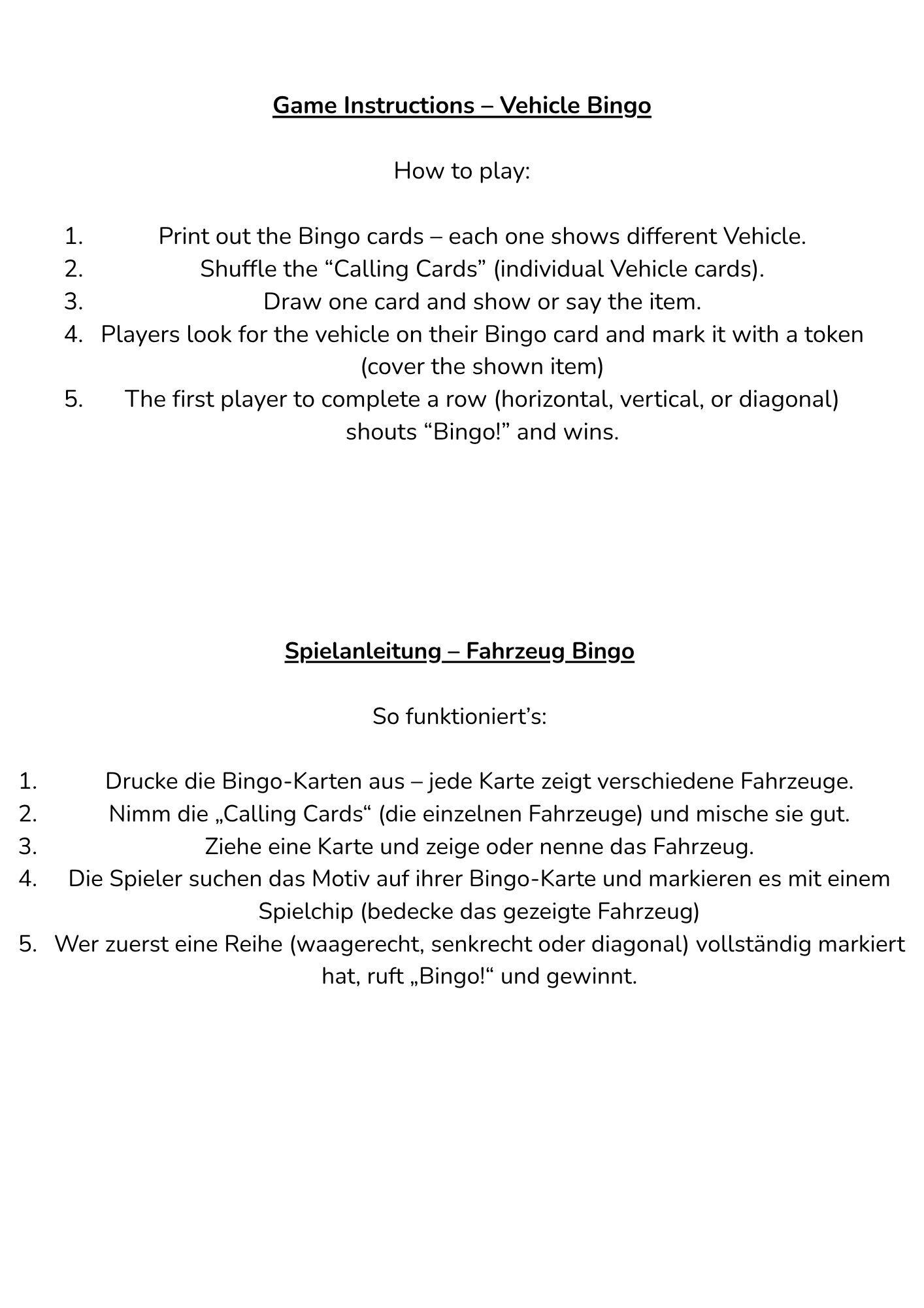 Printable Vehicle Bingo Game for Kids | Educational Transport Activity ...