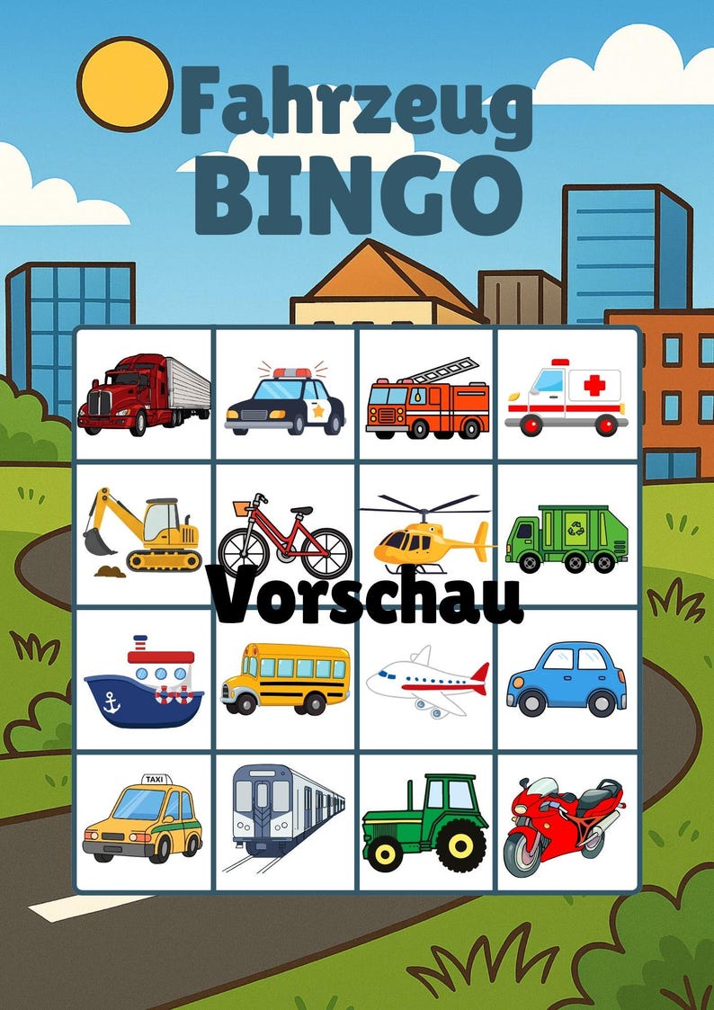 Printable Vehicle Bingo Game for Kids | Educational Transport Activity ...