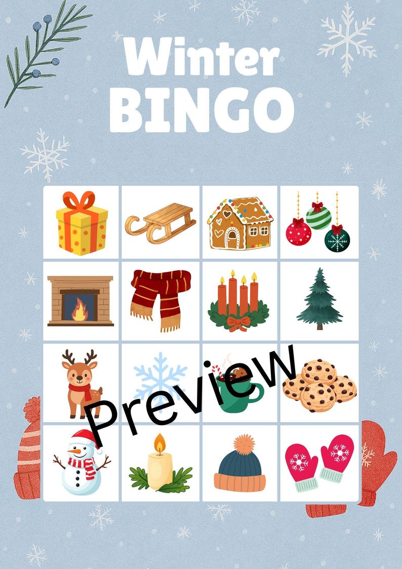 Printable Winter Bingo Game for Kids – PDF Set With 5 Different Bingo ...
