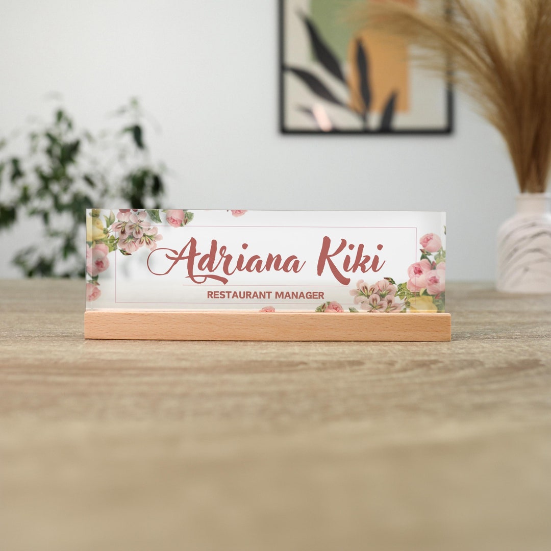 Name Plate for Desk Purple Floral Desk Decor Acrylic Sign Unique Logo ...