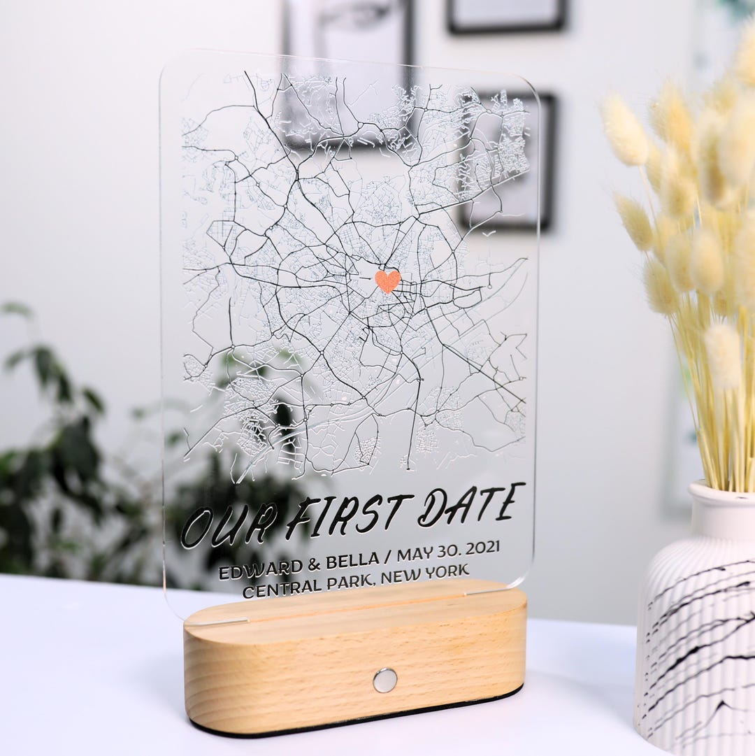 Acrylic Map Plaque First Date Map LED Light Acrylic Plaque Unique ...