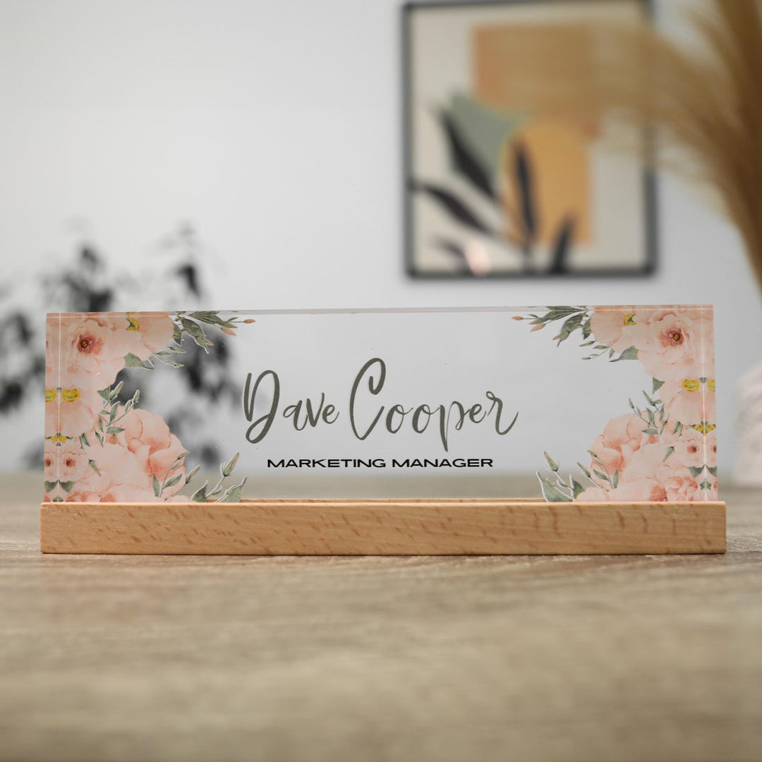 Desk Name Plate Pink Flowers Personalized Office Desk Name Plate With ...