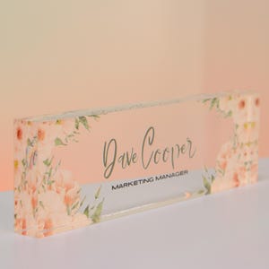 Desk Name Plate Pink Flowers Acrylic Office Desk Personalized Name ...