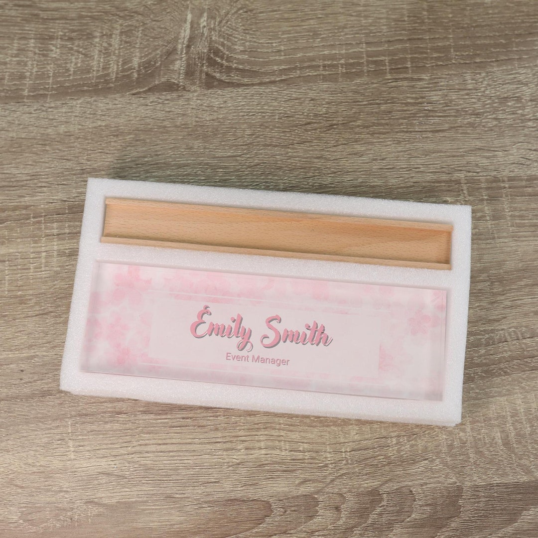 Name Plate for Desk Pink Flowers Personalized Custom Name Sign Block ...