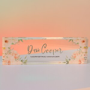 Desk Name Plate Pink Flowers Acrylic Office Desk Personalized Name ...