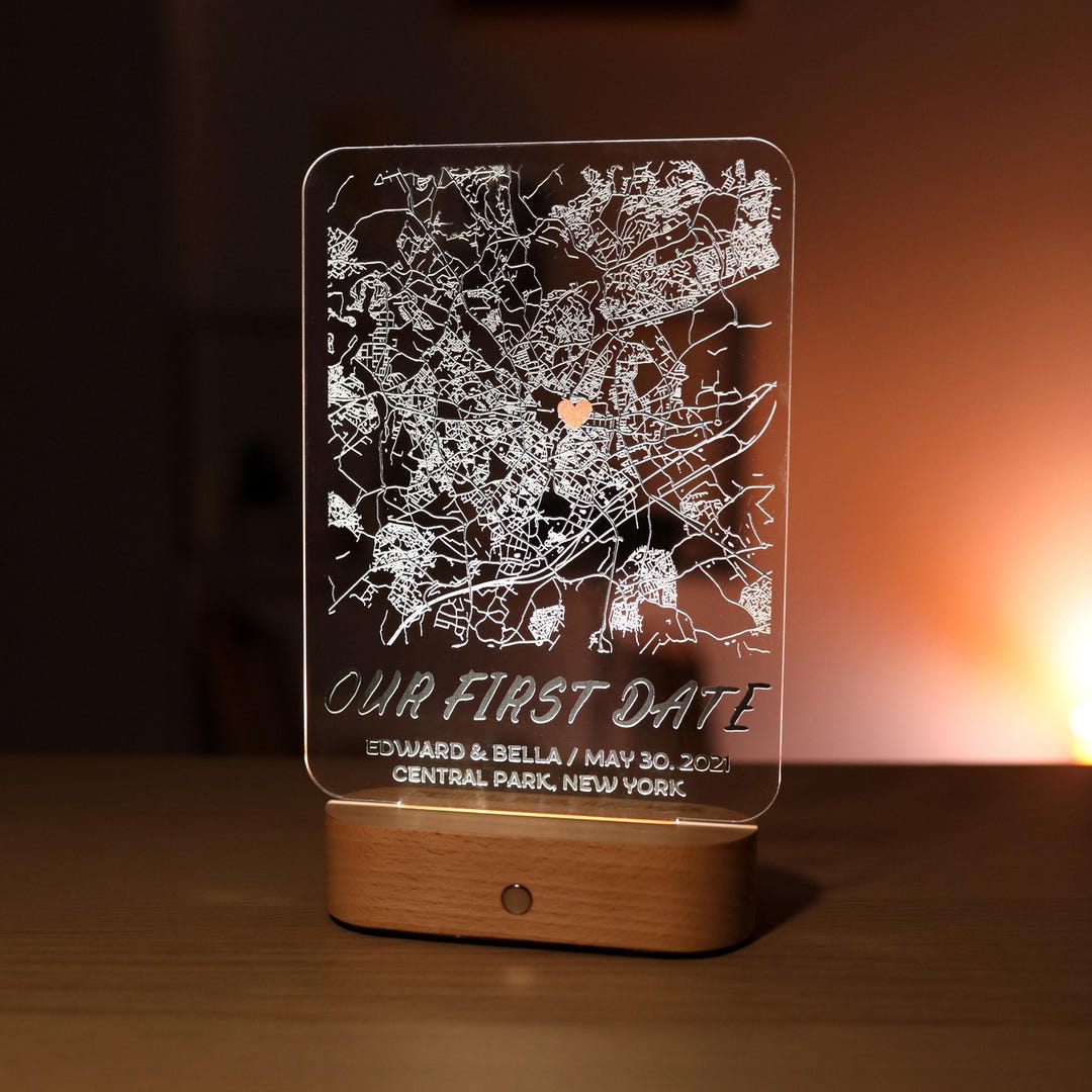 Desk Plaque Acrylic Map Plaque Unique Anniversary Gift Custom Map First ...