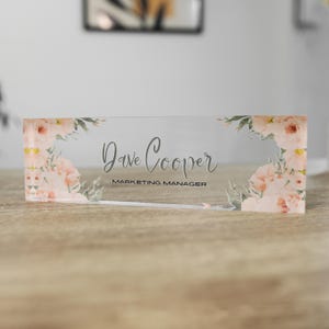 Desk Name Plate Pink Flowers Acrylic Office Desk Personalized Name ...