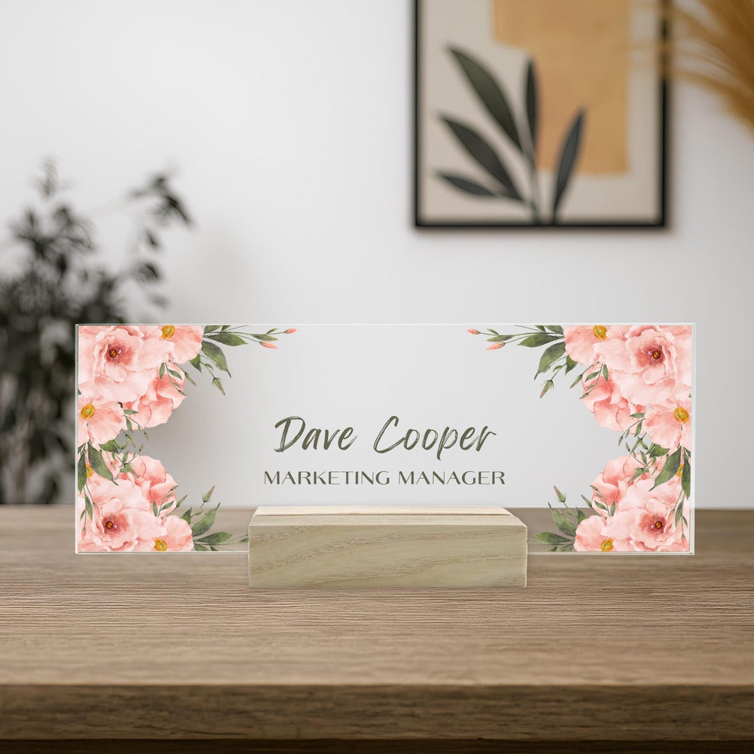 Desk Name Plaque Acrylic Name Plate Floral Plaque Office Decor Teacher ...