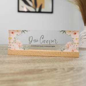 Desk Name Plate Pink Flowers Acrylic Office Desk Personalized Name ...