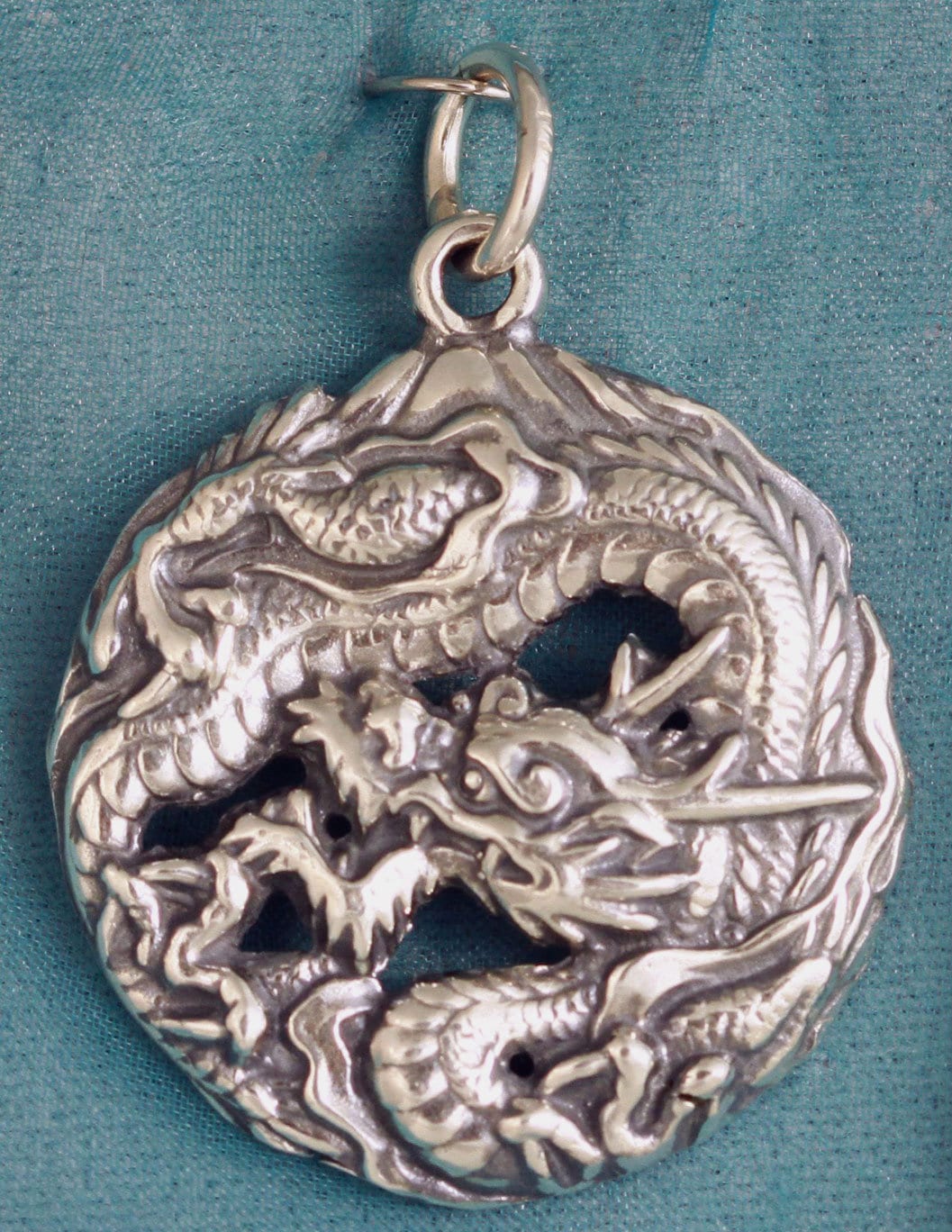 Large Round Dragon With Mount Fuji Sterling Silver Pendant | Etsy