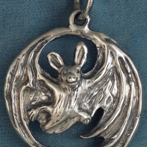 Flying Bat Round Sterling Silver Pendant Charm - Etsy