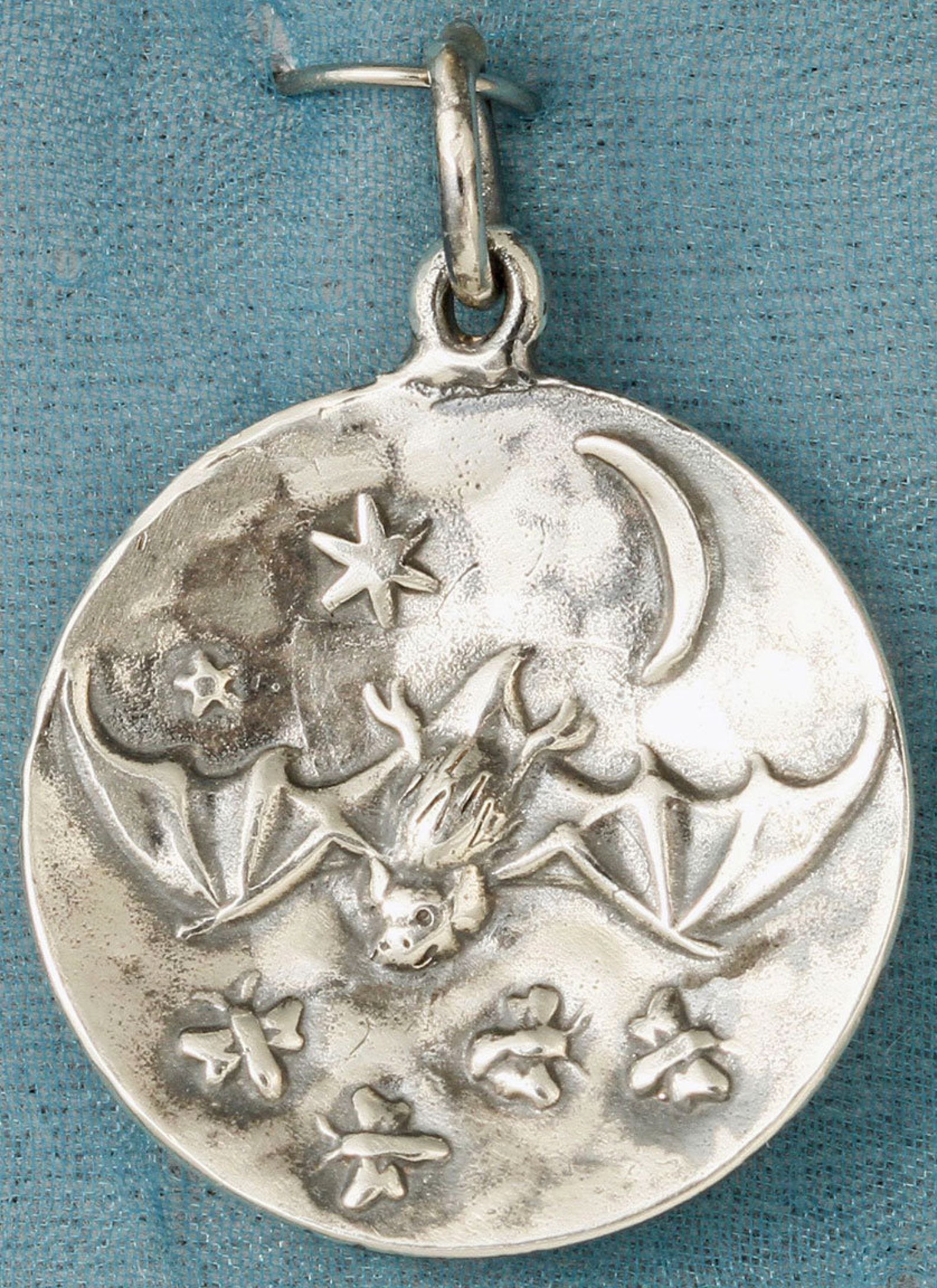 Bat Chasing Moths Under the Moon Art Nouveau Sterling Silver Pendant ...