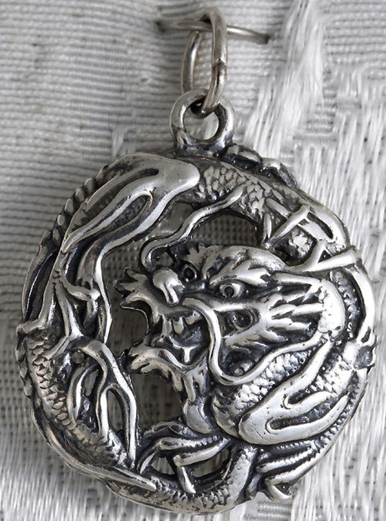 Medium Round Dragon Sterling Silver Pendant Charm | Etsy