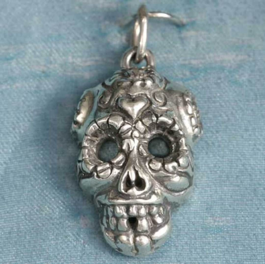 Day of the Dead Skull Sterling Silver Pendant Charm - Etsy