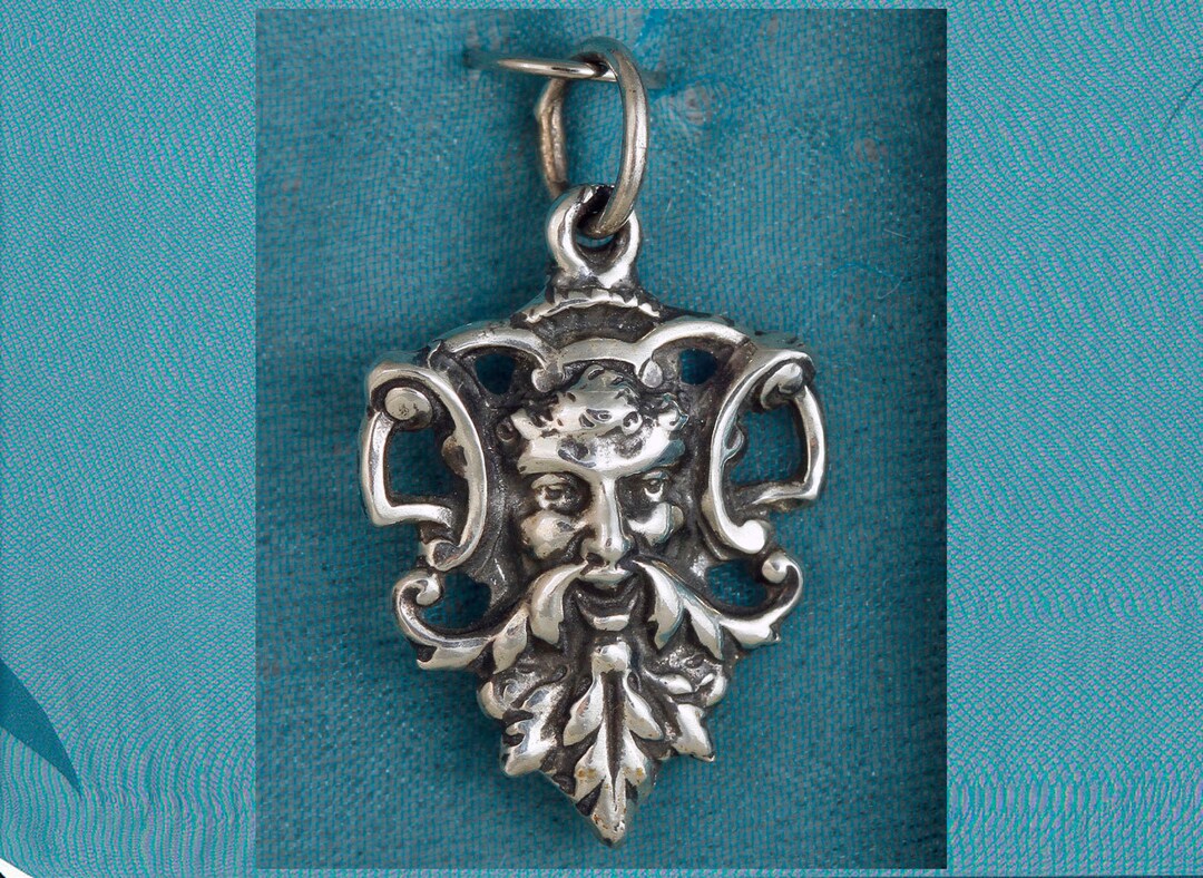 Medium Green Man Sterling Silver Pendant Charm - Etsy