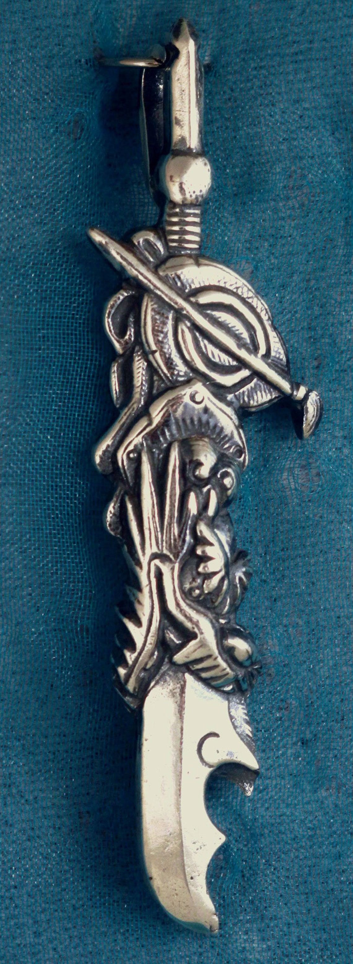 Large Long Dragon With Halberd and Shield Sterling Silver Pendant - Etsy
