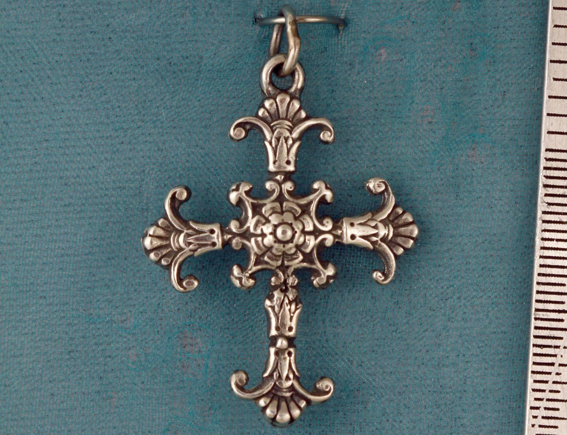 Small Renaissance Cross Sterling Silver Pendant Charm - Etsy