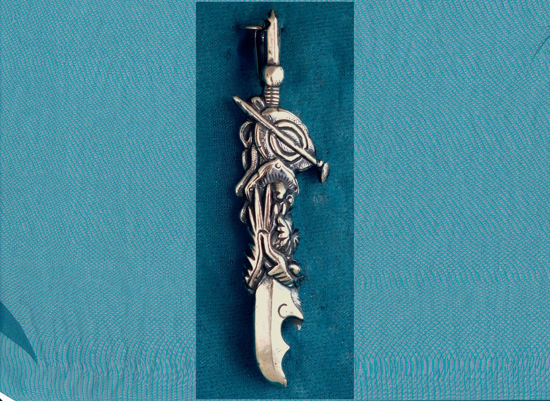 Large Long Dragon With Halberd and Shield Sterling Silver Pendant - Etsy