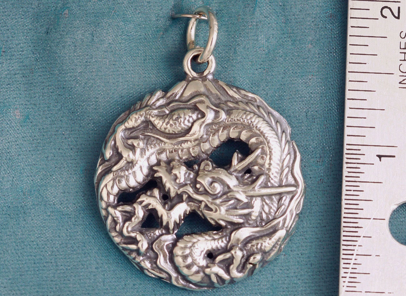 Large Round Dragon with Mount Fuji Sterling Silver Pendant | Etsy