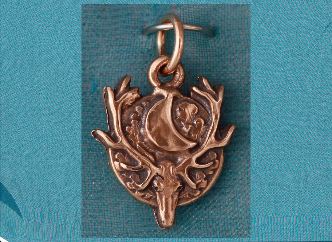 Small Stag With Crescent Moon Bronze Pendant Charm - Etsy