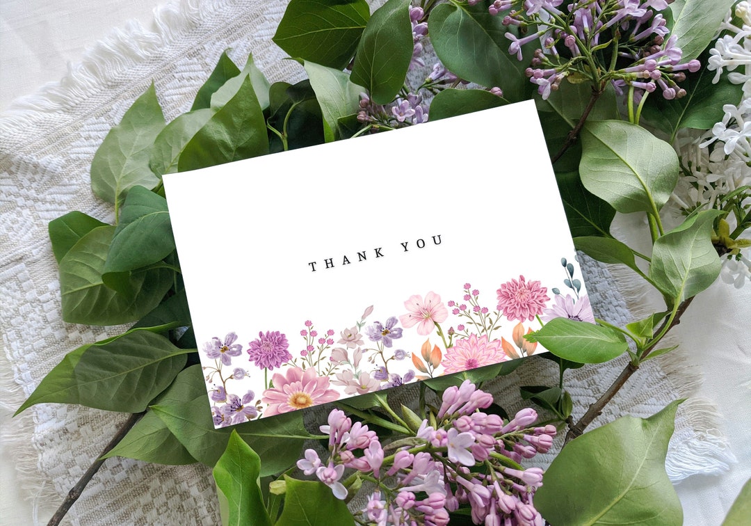 Floral Thank You Card Template, Editable Printable Card (PDF) - Etsy