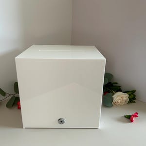 White Acrylic Card Box With Lock Thank You Lettering on Wedding Card ...