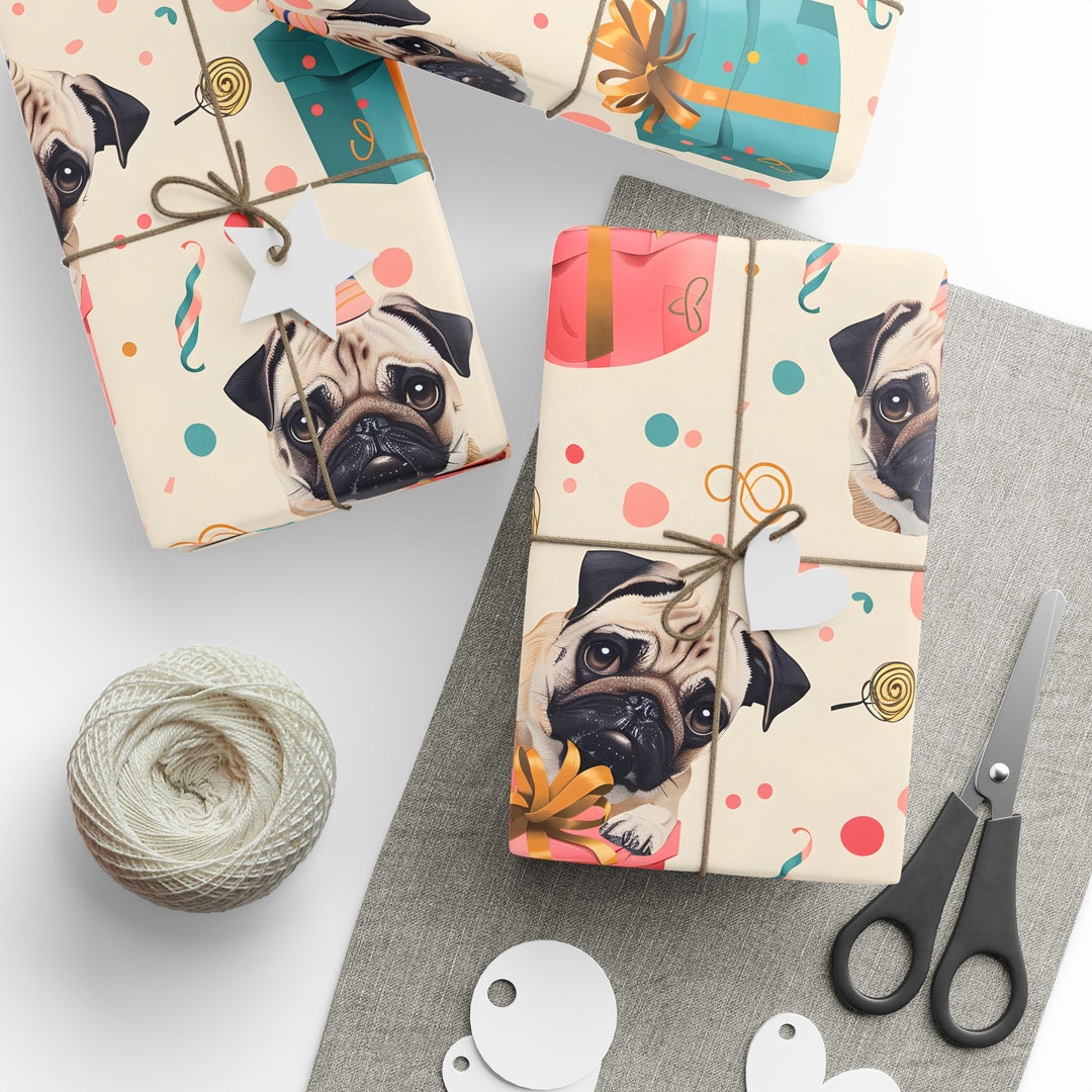 Pug Wrapping Paper - Cute Birthday Design, High-quality 90gsm, Matte or ...