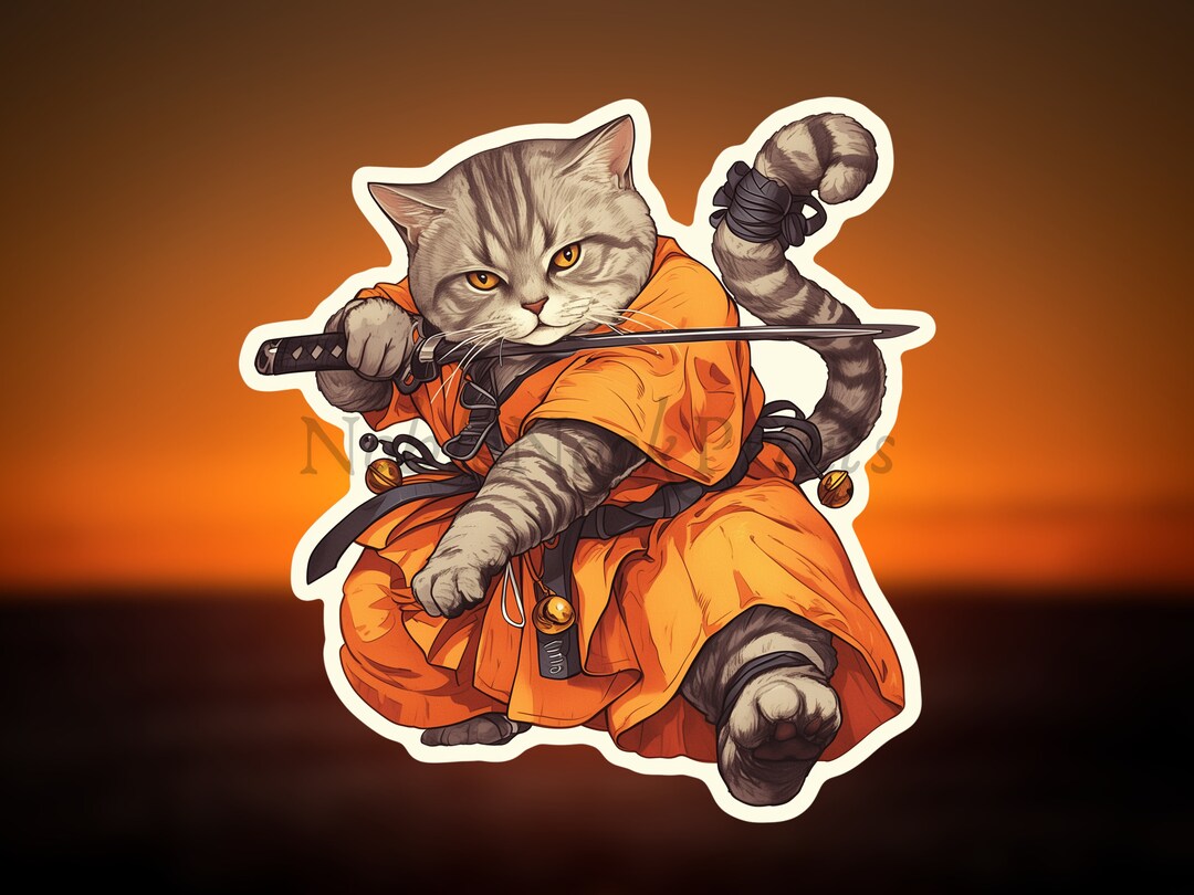 Samurai Cat Sticker - Glossy, Durable, Scratch-resistant - Perfect for ...