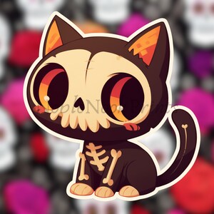 Skeleton Cat Sticker Día De Los Muertos, Halloween, Glossy, Durable ...