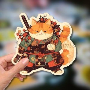 Samurai Cat Sticker - Glossy, Durable, Scratch-resistant - Perfect for ...