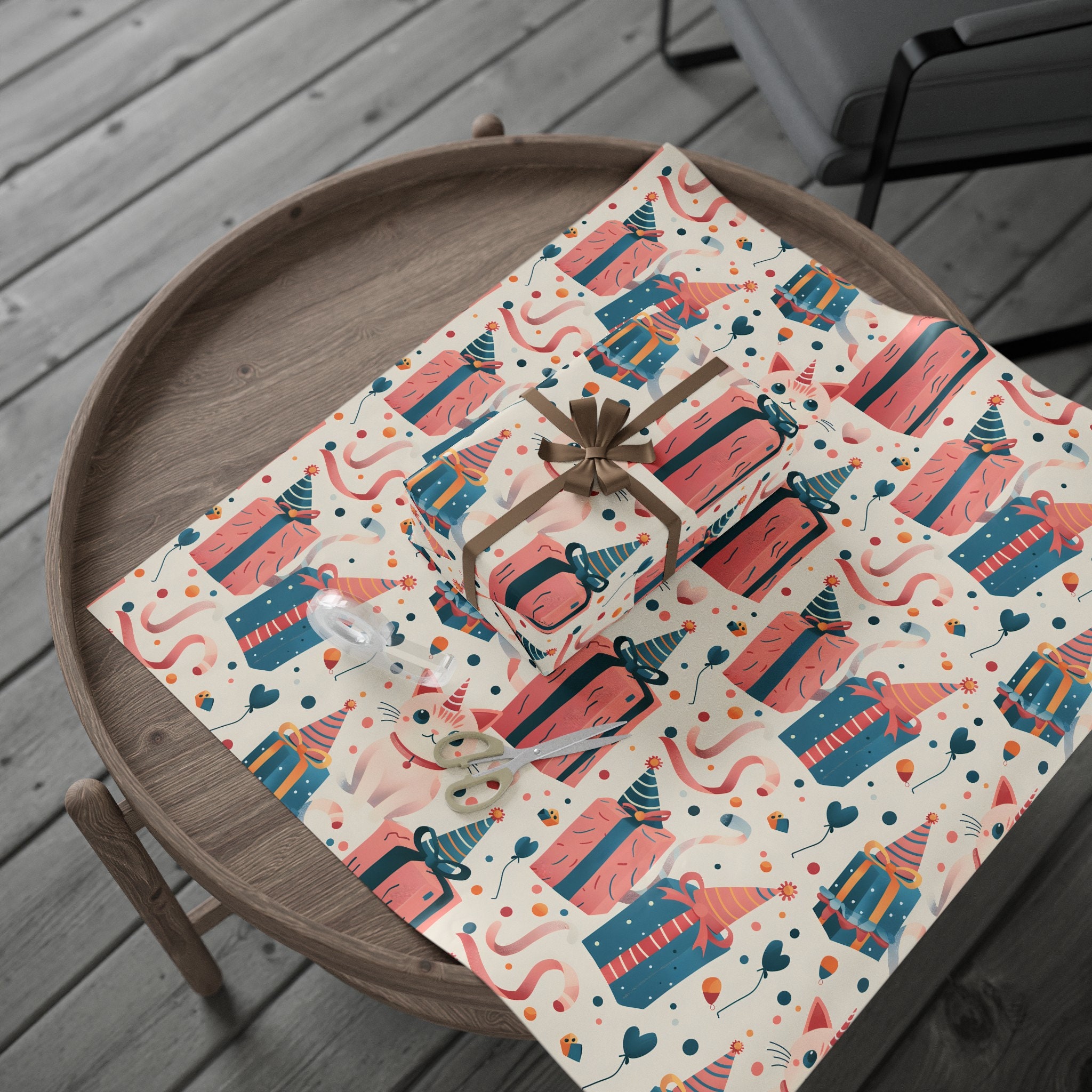 Cat Wrapping Paper - Cute Birthday Design, High-quality 90gsm, Matte or ...