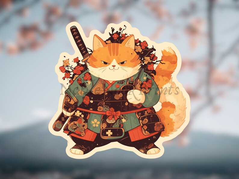 Samurai Cat Sticker - Glossy, Durable, Scratch-resistant - Perfect for ...