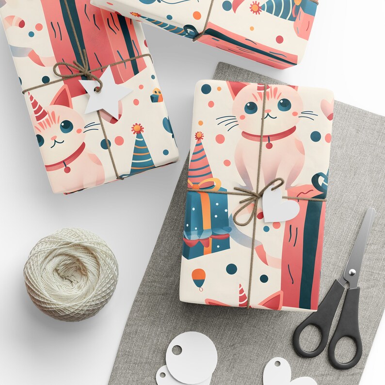 Cat Wrapping Paper - Cute Birthday Design, High-quality 90gsm, Matte or ...