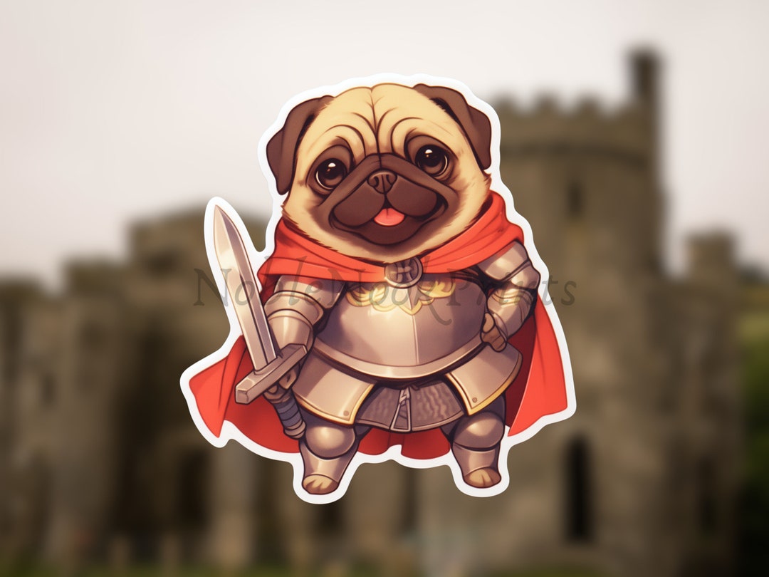 Knight Pug Vinyl Sticker Glossy, Scratch-resistant, Durable Kiss-cut ...