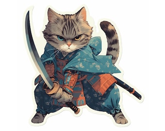 Samurai Cat Sticker Glossy, Durable, Scratch-resistant Perfect for ...