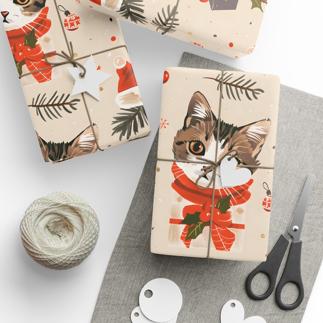 Cat Wrapping Paper - Festive Christmas Design, High-quality 90gsm ...