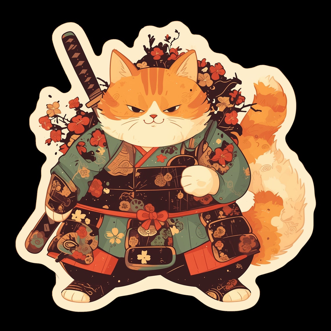 Samurai Cat Sticker Glossy, Durable, Scratch-resistant Perfect for ...