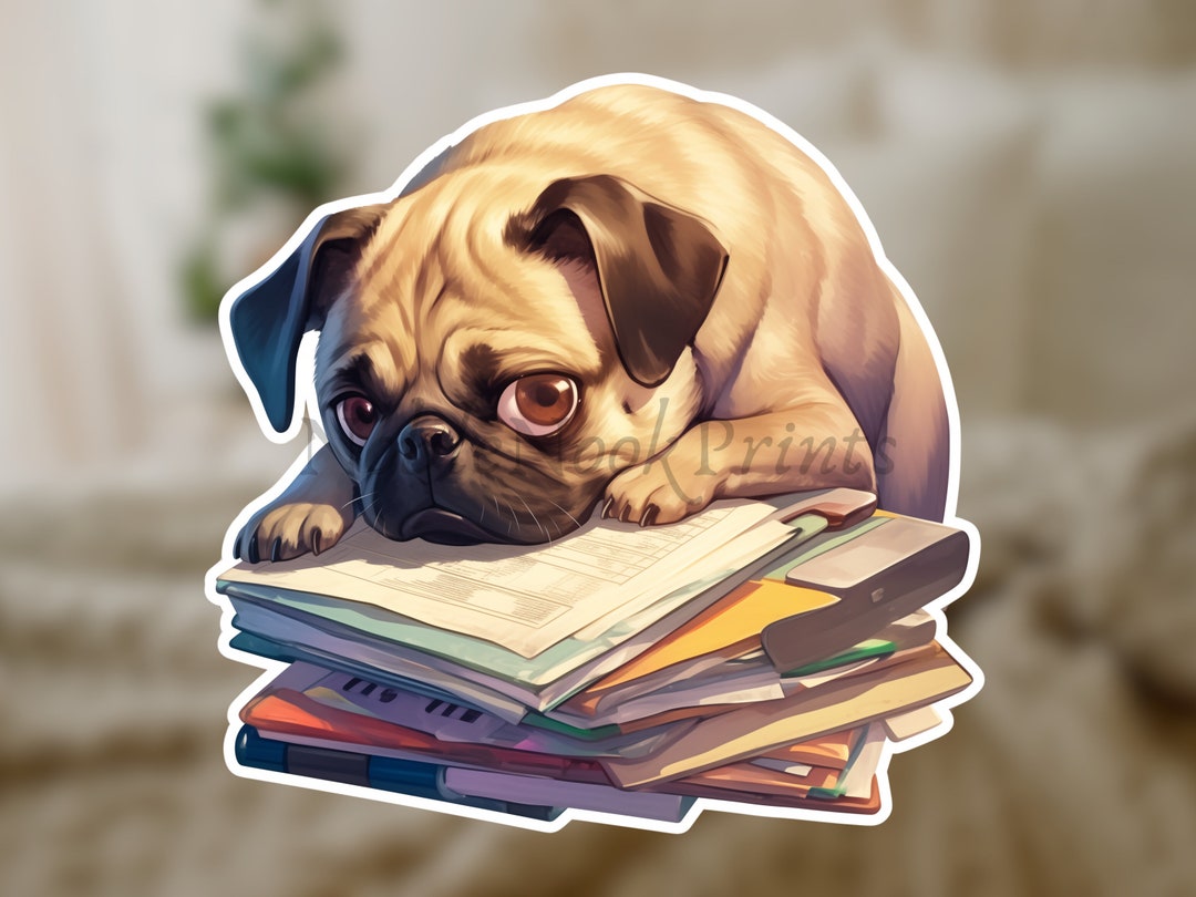 Book Pug Vinyl Sticker Glossy, Scratch-resistant, Durable Kiss-cut ...