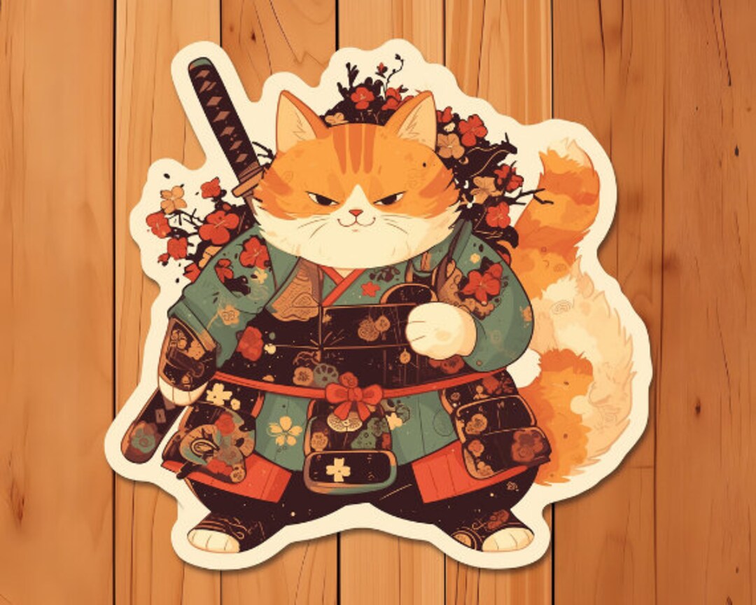 Samurai Cat Sticker Glossy, Durable, Scratch-resistant Perfect for ...