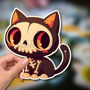 Skeleton Cat Sticker Día De Los Muertos, Halloween, Glossy, Durable ...