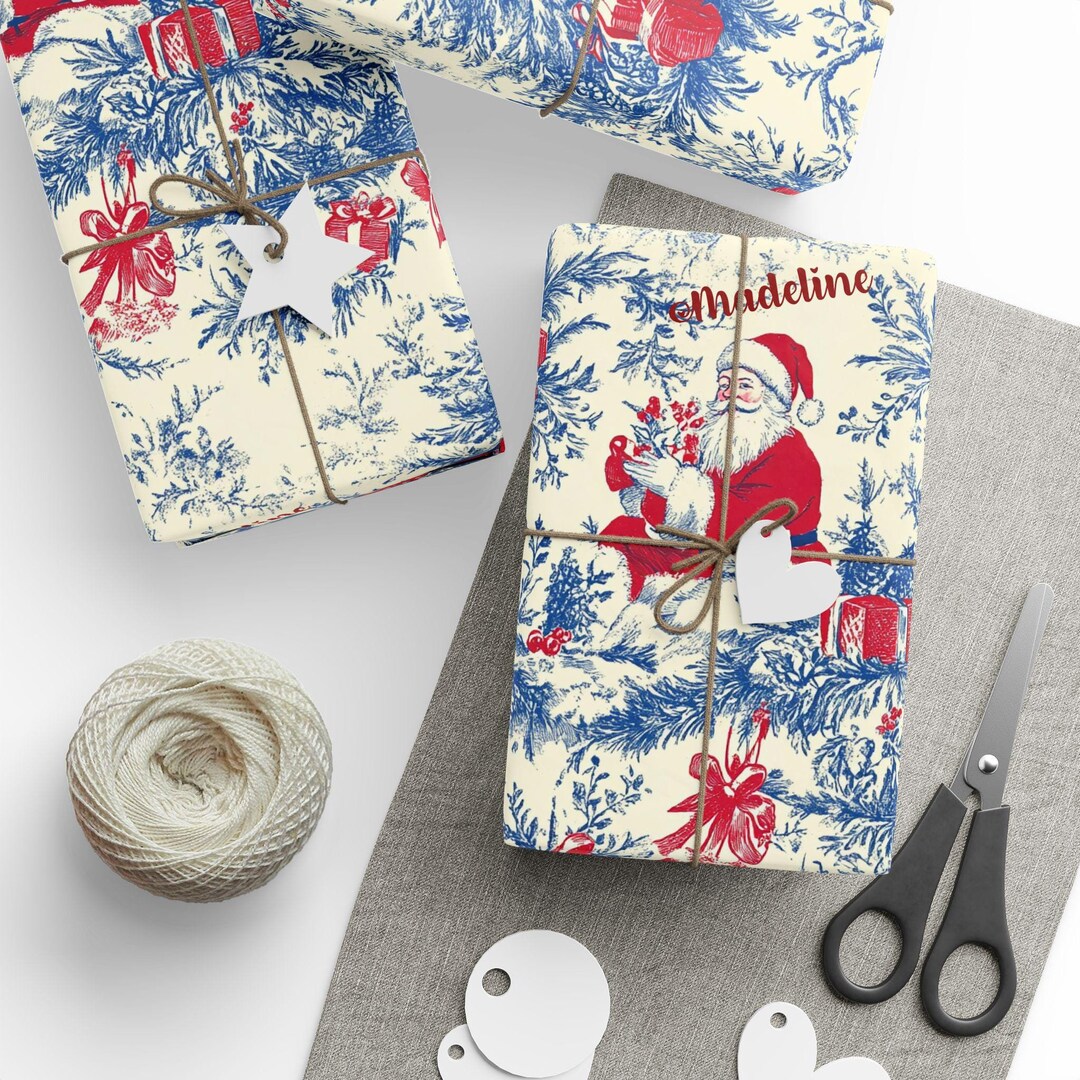Personalized Vintage Toile Christmas Wrapping Paper, Personalized Red ...