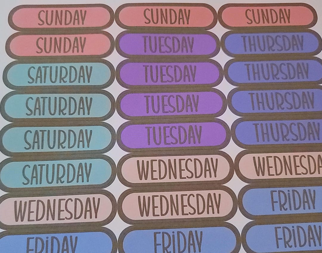 Colorful Week Day Labels/stickers - Etsy